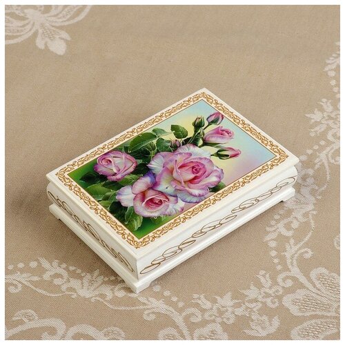 Шкатулка «Нежные розы», белая, 10×14 см, лаковая миниатюра 3696420