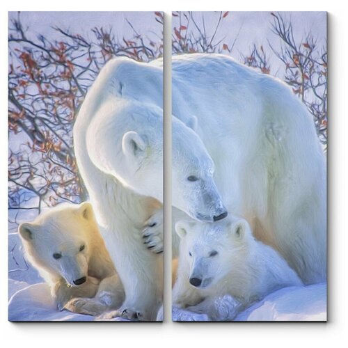 Модульная картина Семейная прогулка полярных медведей 110x110