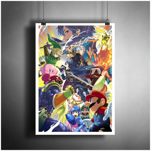 Постер плакат для интерьера "Аниме: SUPER SMASH BROS. Марио"/ Декор дома, офиса, бара. A3 (297 x 420 мм)
