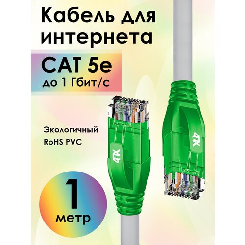 Патч-корд UTP LAN компьютерный кабель для подключения интернета cat 5e RJ45 1Гбит/c (4PH-LNC5000) серый; зеленый 1.0м