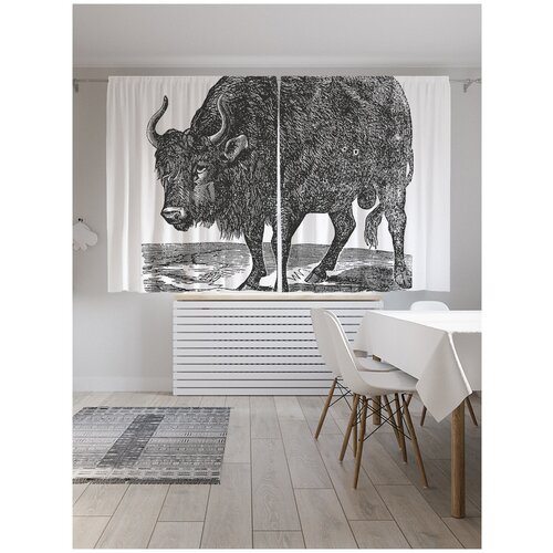 Шторы с фотопечатью JoyArty "Графический бык" из сатена, 290х180 см