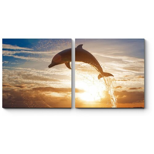 Модульная картина Завораживающий прыжок дельфина на закате 40x20