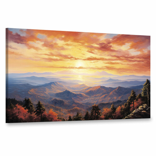 Интерьерная картина 100х60 "Горы и рассвет: начало нового дня"