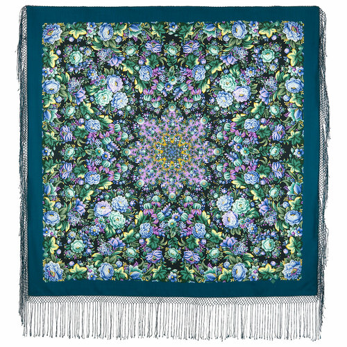 Платок Павловопосадская платочная мануфактура,148х148 см, фиолетовый, голубой