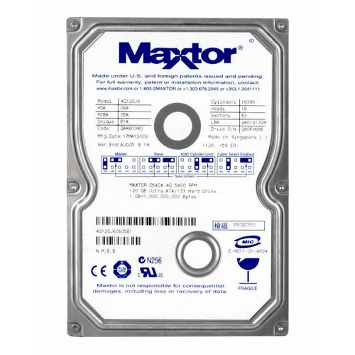 Жесткий Диск Maxtor 4G120J6 120Gb 5400 IDE 3,5" HDD