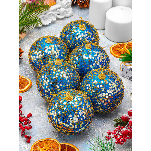 Набор 6 новогодних шаров 9,5х9,5 см Elan Gallery Звезды, синий