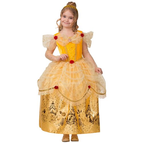 Карнавальный костюм «Принцесса Белль», текстиль-принт, платье, перчатки, брошь, р. 30, рост 116 см