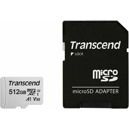 Карта памяти 512Gb - Transcend 300S Micro Secure Digital XC Class 10 UHS-I TS512GUSD300S-A с переходником под SD (Оригинальная!)