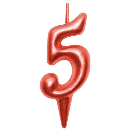 Мультидом свеча для торта Овал, цифра 5, цифра 5, красный