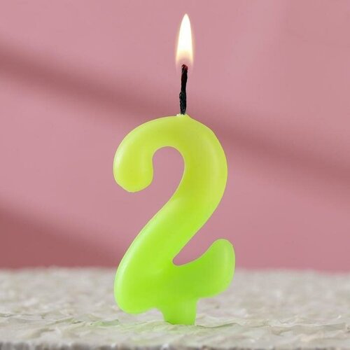 Свеча для торта цифра "Люминесцентная", 5,5 см, цифра "2"