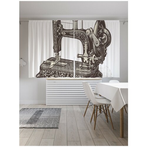 Классические шторы JoyArty "Ретро швейная машина", серия Oxford DeLux, 2 полотна 145x180 см