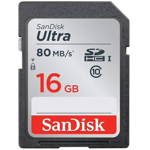 Карта памяти SanDisk SDHC 16 ГБ Class 10, V10, A1, UHS-I, R/W 80/10 МБ/с, 1 шт., серый