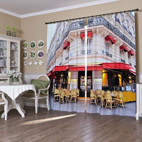 Фотошторы Уличное кафе в Париже Ш150xВ275 см. 2шт. Габардин на тесьме