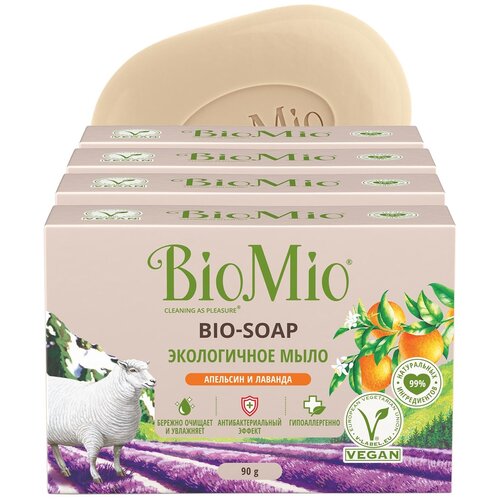 Экологичное туалетное мыло BioMio BIO-SOAP с эфирными маслами лаванды, мяты перечной и апельсина, 90 гр х 4 шт