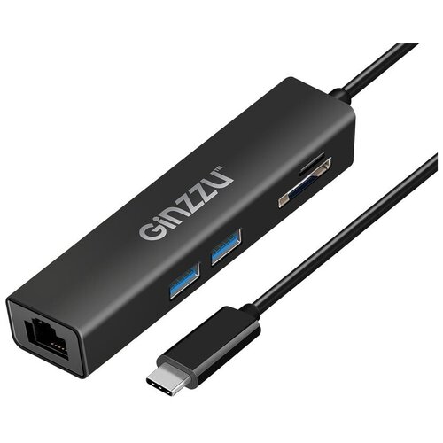 Карт-ридер Ginzzu EXT GR-568UB USB Type-C - RJ45+2xUSB 3.0/microSD/SD Black 17433