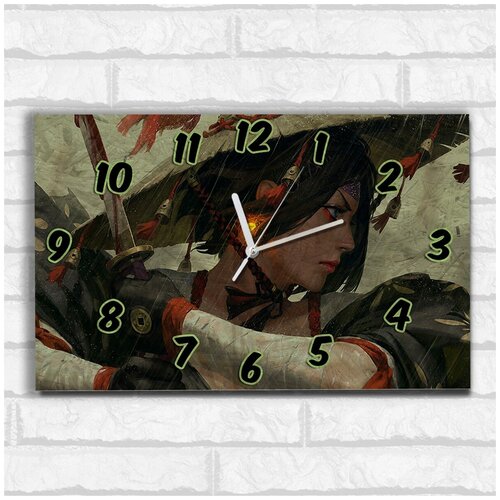 Настенные бесшумные часы ОСП Аниме девушка самурай (Японская эстетика, воин, дождь). png - 223