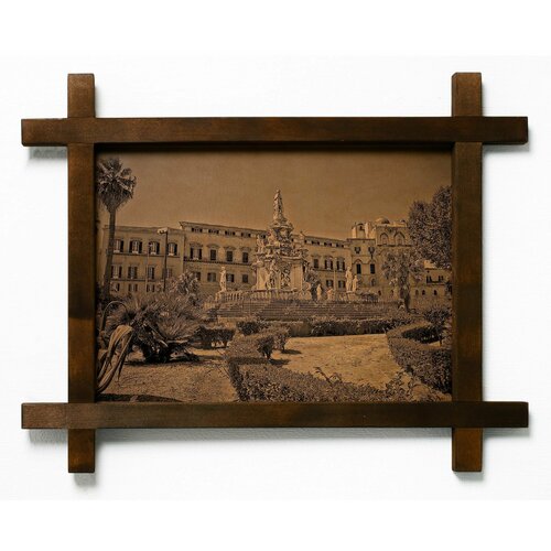 Картина Палаццо Норманни, Италия, гравировка на натуральной коже, интерьерная для украшения и декора на стену в деревянной раме, подарок, BoomGift