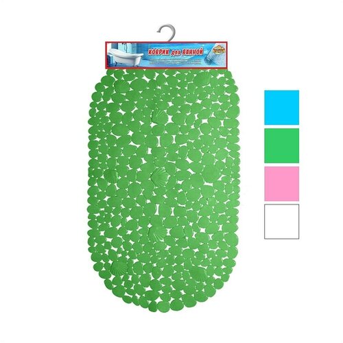 Коврик для ванн, Мультидом, Камушки с ракушками, 69x39см, зеленый