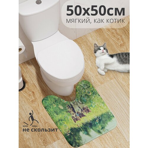 Коврик для туалета с вырезом противоскользящий JoyArty JoyArty "Котята с пузырями" 50x50 см