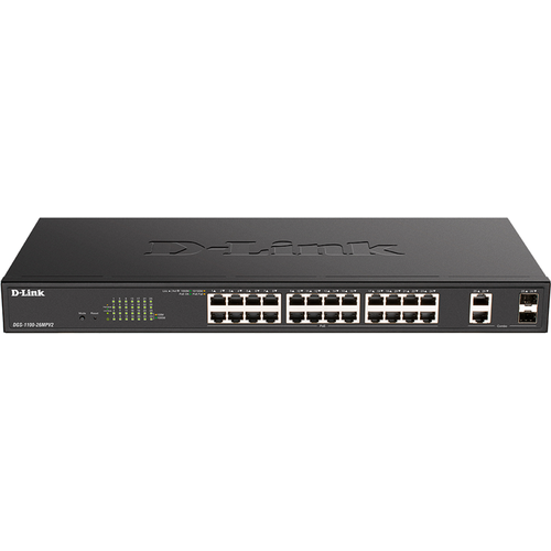 Коммутатор D-Link DGS-1100-26MPV2/A3A, L2 Smart Switch with 24 10/100/1000Base-T ports and 2 1000Base-T/SFP combo-ports (DGS-1100-26MPV2/A3A)