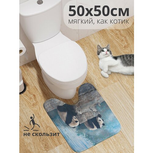 Коврик для туалета с вырезом противоскользящий JoyArty JoyArty "Ленивые панды" 50x50 см