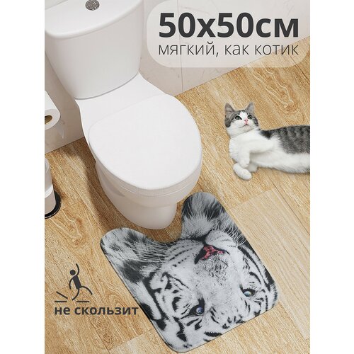 Коврик для туалета с вырезом противоскользящий JoyArty JoyArty "Белый тигр" 50x50 см