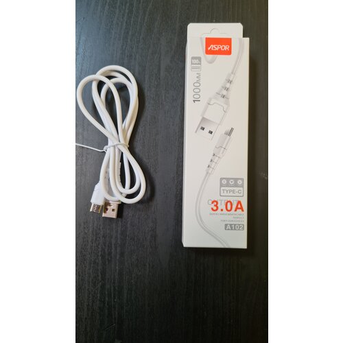 Зарядный кабель USB- TYPE-C. 3.0 A. ASPOR. (белый) 1м.