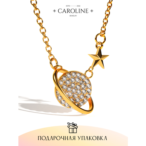 Колье Caroline Jewelry, кристалл, длина 43 см, золотой