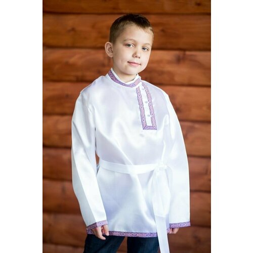 Косоворотка Дмитрий, русская народная рубаха, белая 5-6 лет (110-116 см)