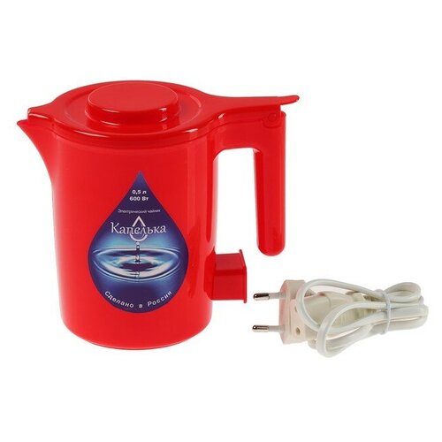 Чайник электрический "Капелька", пластик, 0.5 л, 600 Вт, красный