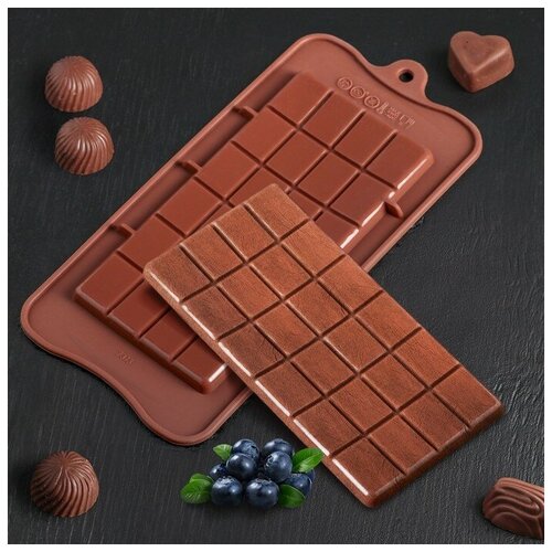 Форма для шоколада Доляна «Плитка», 22,5×10,5×0,2 см, 24 ячейки, цвет шоколадный