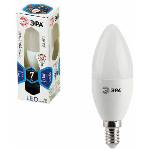 Лампа светодиодная ЭРА, 7 (60) Вт, цоколь E14, "свеча", холодный белый свет, 30000 ч, LED smdB35-7w-840-E14, 3 шт.