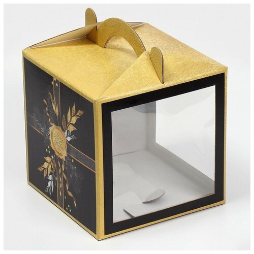 Коробка кондитерская с окном, сундук, «Новогодний шик» 20 х 20 х 20 см