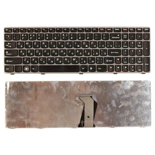 Клавиатура для ноутбука Lenovo IdeaPad G570A черная с серой рамкой, ножка крепежа находится рядом со шлейфом
