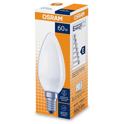 Лампа накаливания OSRAM CLAS B FR, E14, B35, 60 Вт, 2700 К