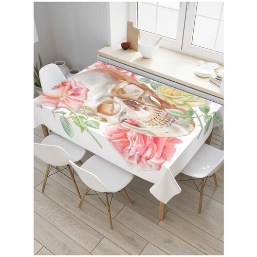Скатерть прямоугольная JoyArty на кухонный стол "Череп в розах" из оксфорда, 120x145 см