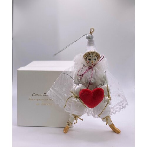 Куколная мастерская на Ланском Ёлочная игрушка Белый клоун с сердцем