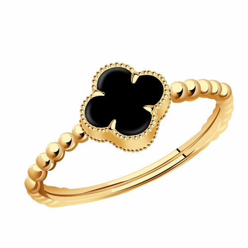 Кольцо Diamant online, золото, 585 проба, оникс, размер 15, бесцветный