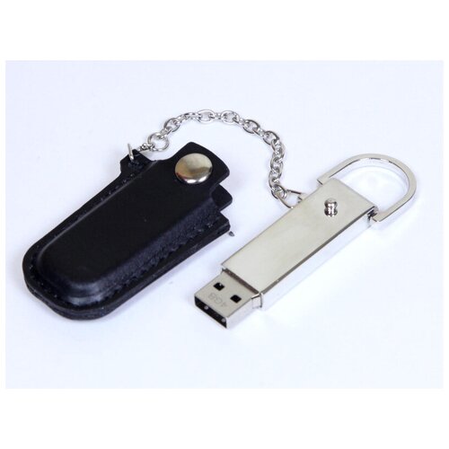 Массивная металлическая флешка с кожаным чехлом (8 Гб / GB USB 2.0 Черный/Black 214 Кожаная флешка VF- L4)