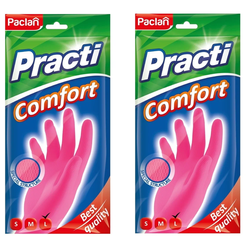 Перчатки Paclan Practi Comfort, 2 пары, размер L, цвет розовый