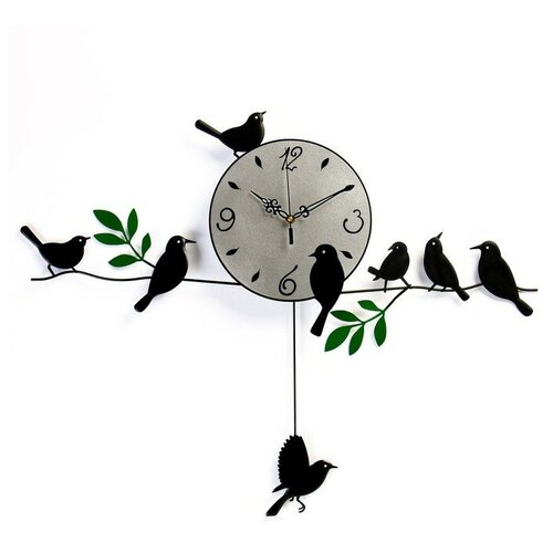 Часы настенные, серия: Маятник, "Птички на веточках", плавный ход, 74х52 см