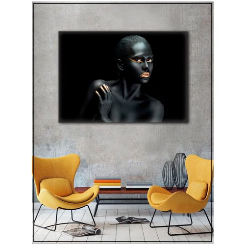 Картина для интерьера на натуральном хлопковом холсте "Девушка черное золото", 30*40см, холст на подрамнике, картина в подарок для дома