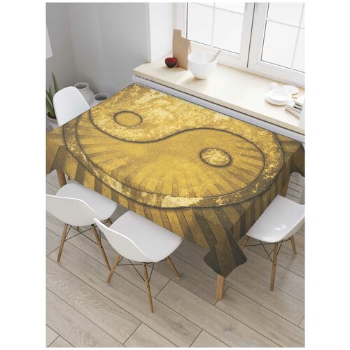 Скатерть прямоугольная JoyArty на кухонный стол "Металлический Инь и ян" из оксфорда, 180x145 см