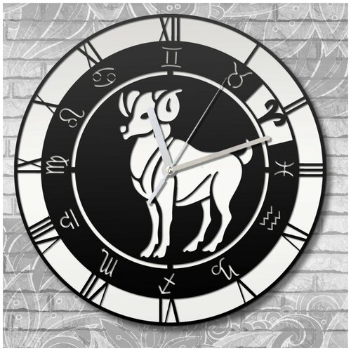 Настенные часы деревянные бесшумные гороскоп знаки зодиака астрология овен - 635