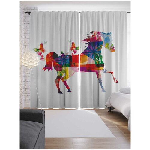 Фотошторы  JoyArty Лошадь с бабочками на ленте p-4589, 145х265 см, 2 шт., разноцветный