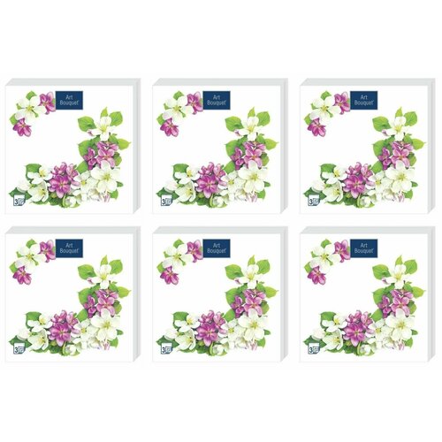 Bouquet Салфетки бумажные Art Яблоневый цветок, 3 слоя, 33 х 33 см, 20 штук в упаковке, 6 уп