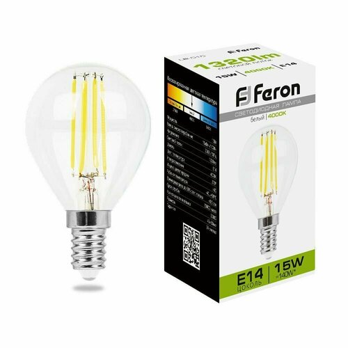 Лампа светодиодная Feron LB-515 Шарик E14 15W 4000K10 штук В комплекте