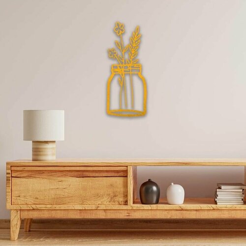 Декоративное панно деревянное, Баночка с цветами (матовое золото)