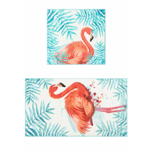 Комплект ковриков 57*100; 50*57 см для ванной, для туалета, красный, бирюзовый Confetti Bath Bella Flamingo 01 Turquoise