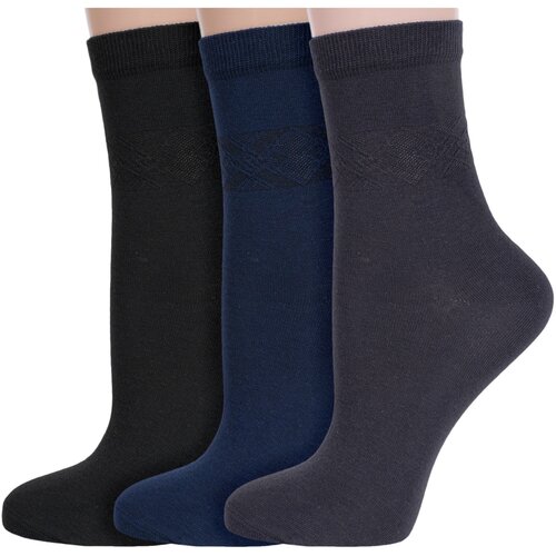 Носки RuSocks, 3 пары, размер 23-25, серый, синий, черный